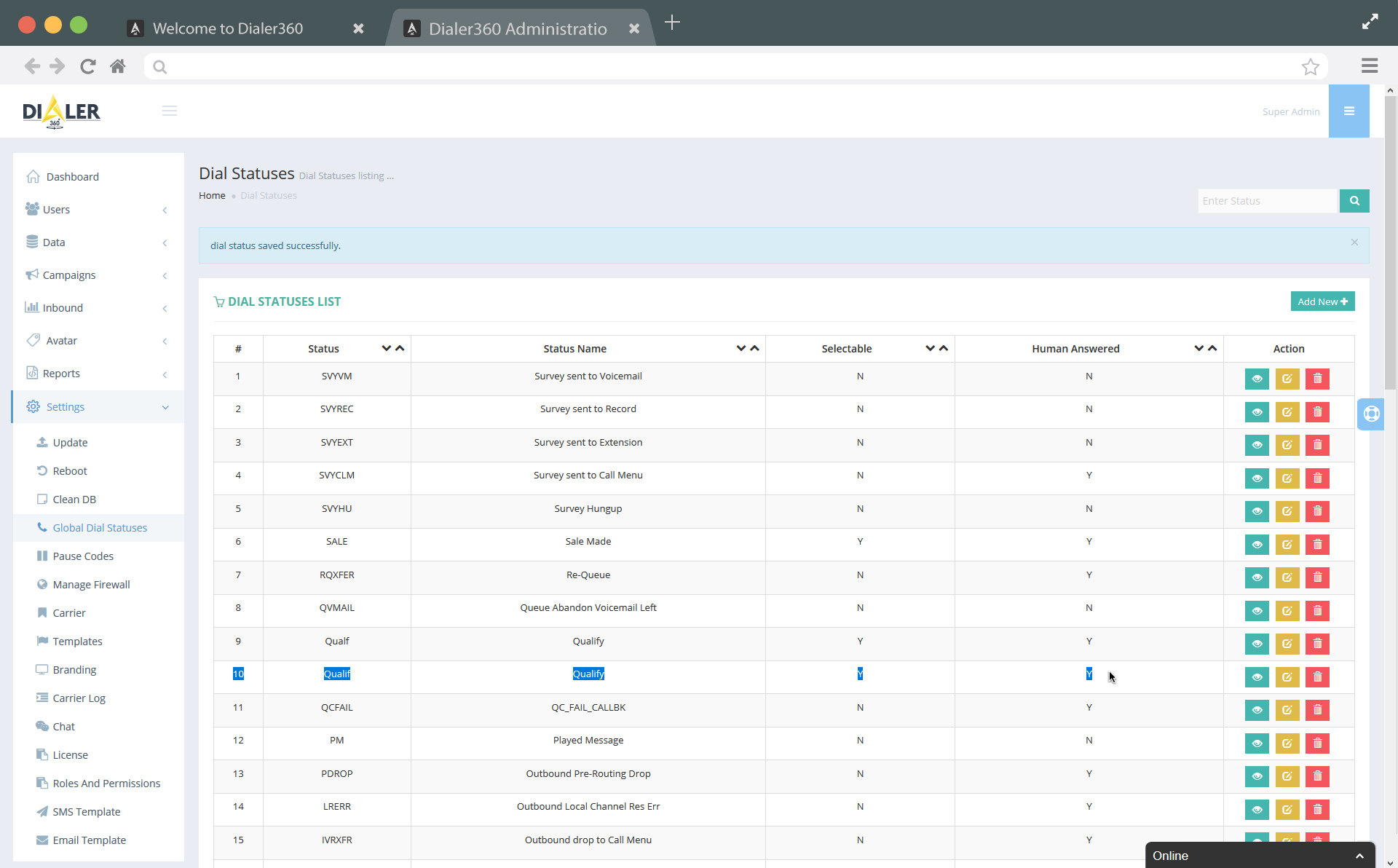 How to create and add a dial status of campaign? - Dialer360