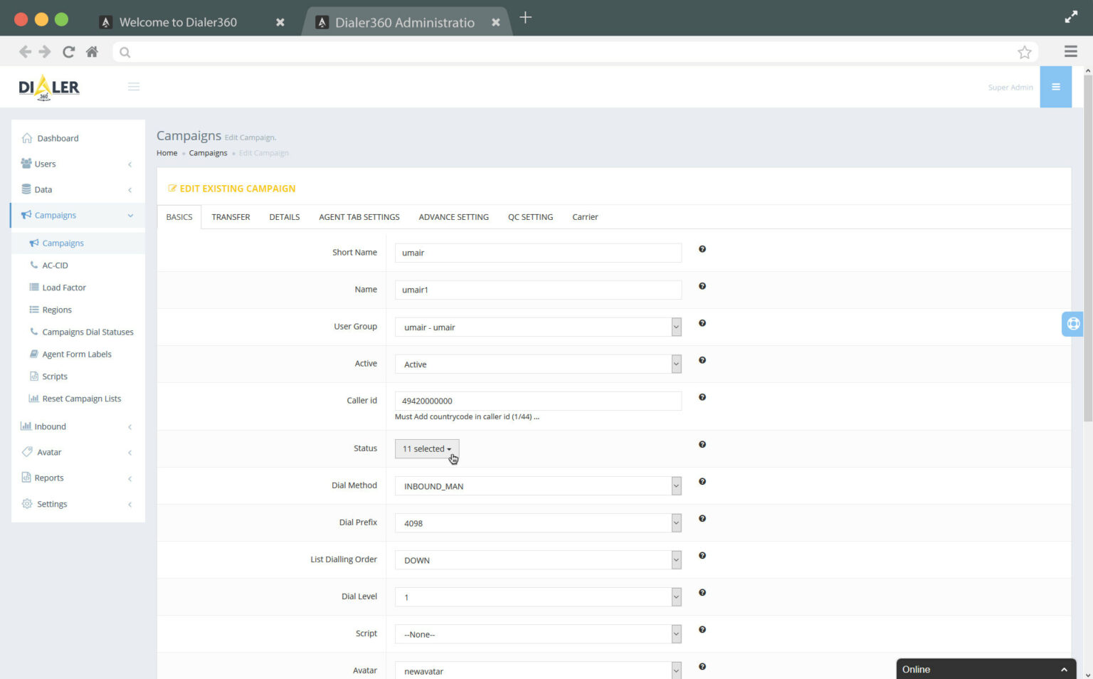 How to create and add a dial status of campaign? - Dialer360