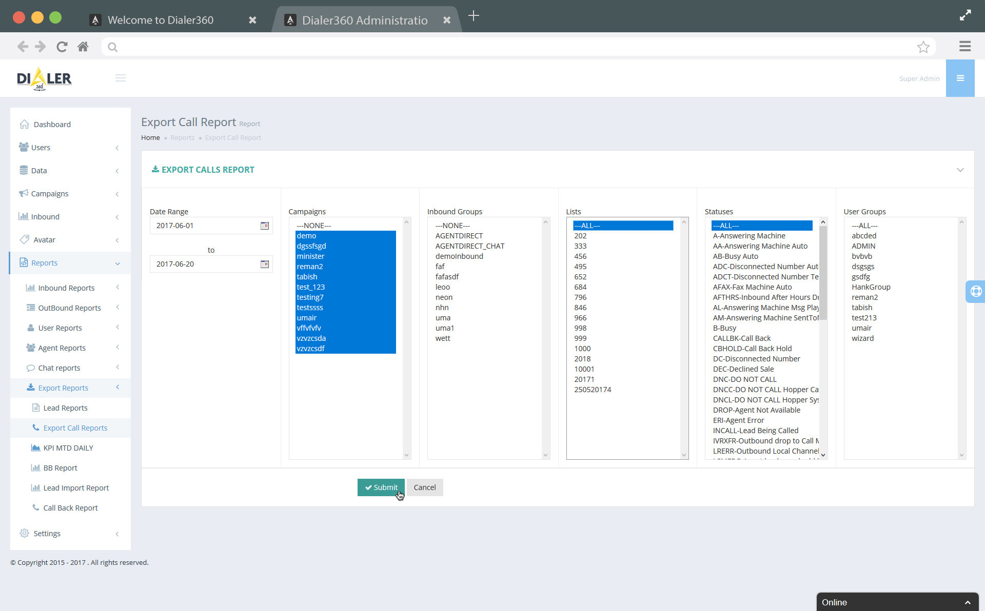 How to export call report? - Dialer360