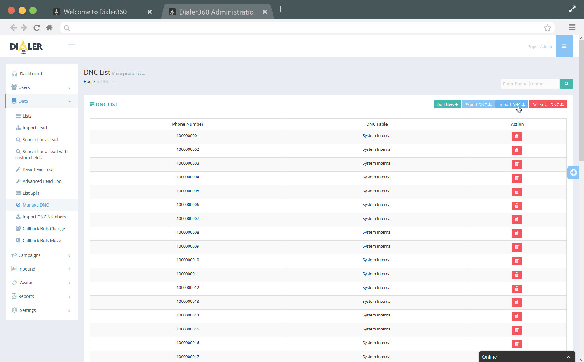 How to import DNC list? - Dialer360