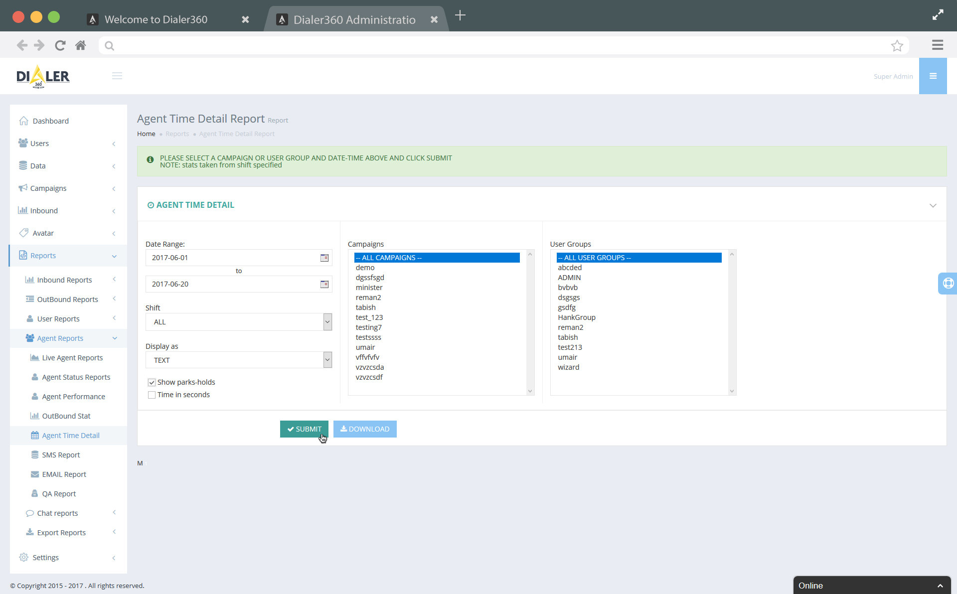How to check and download agent time detail report? - Dialer360
