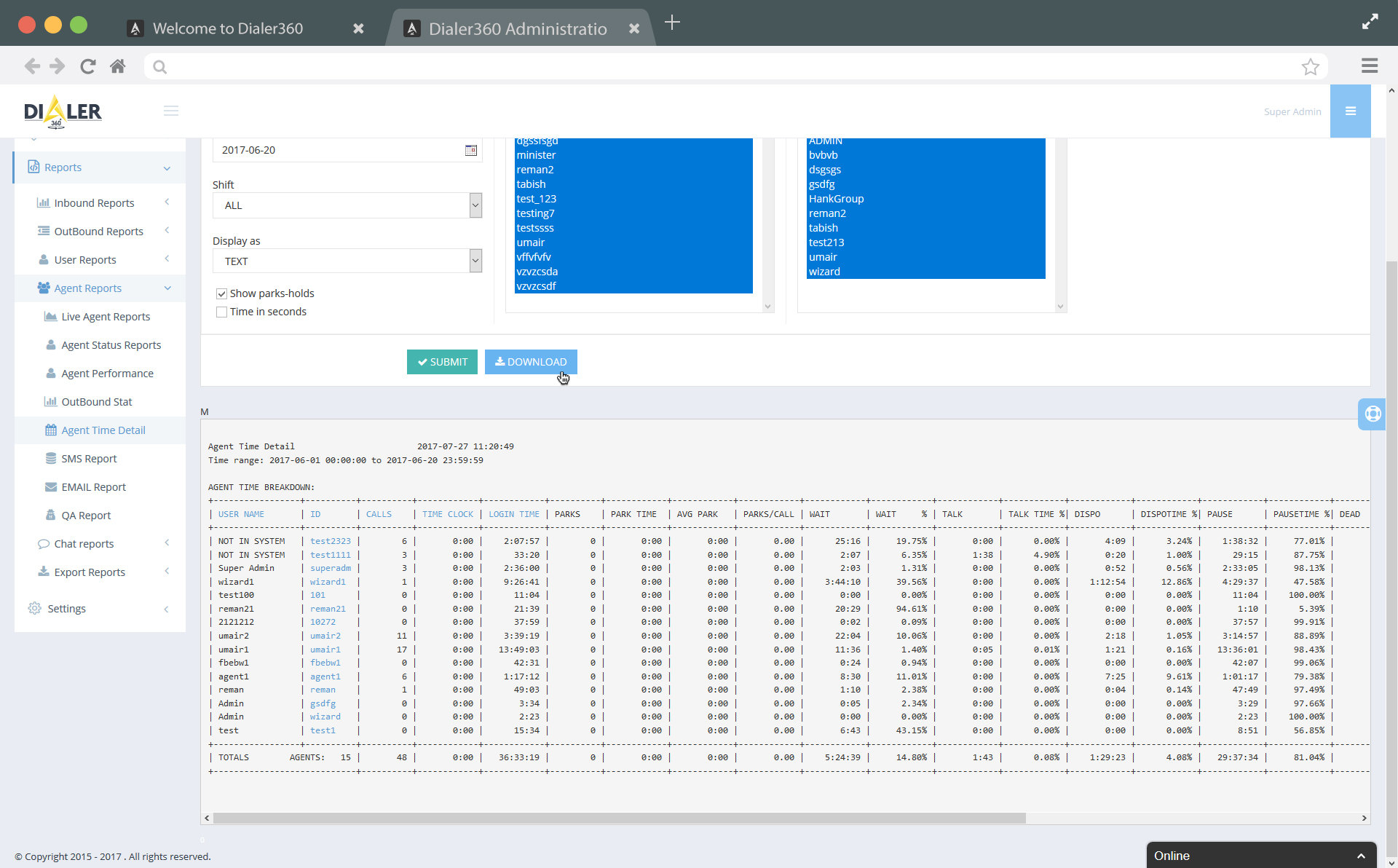 How to check and download agent time detail report? - Dialer360